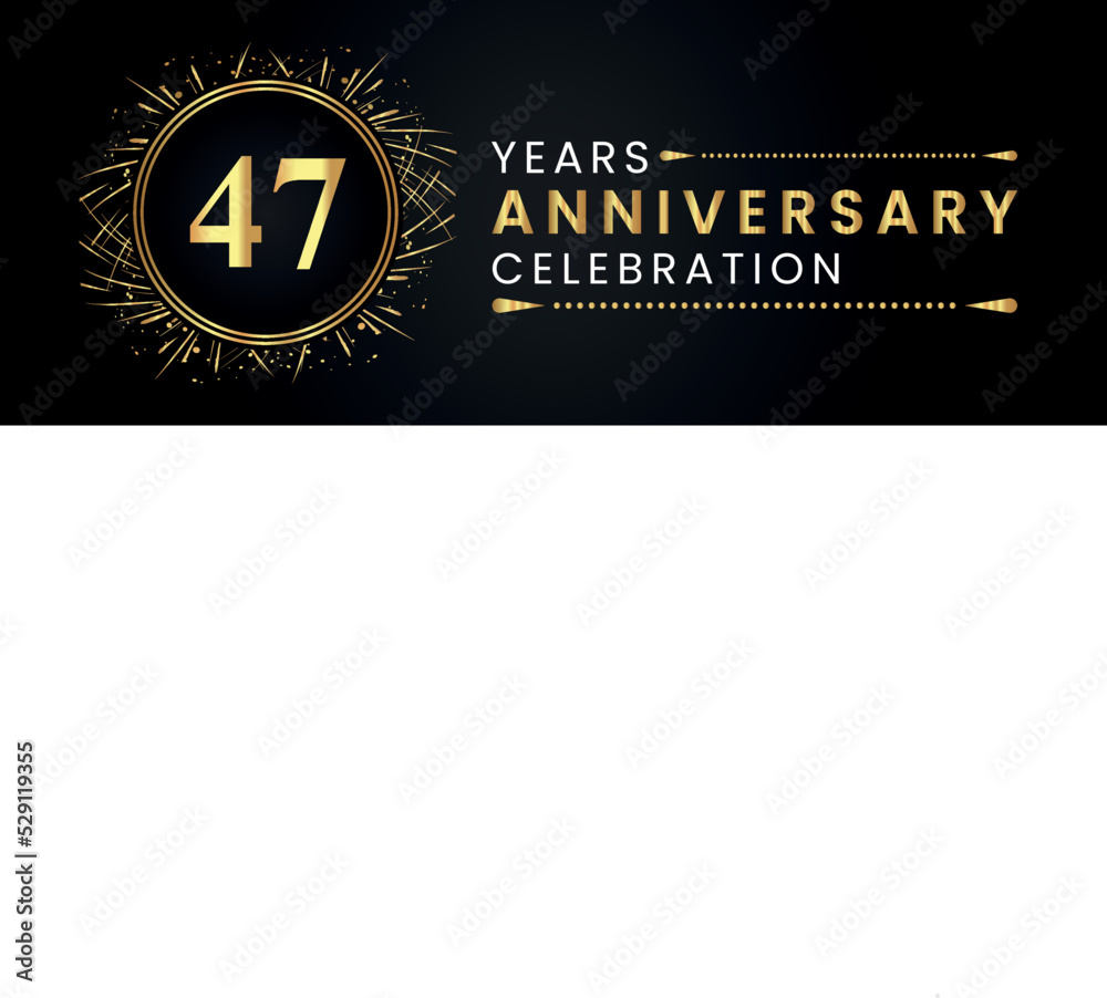 47 years anniversary celebration with gold fireworks and circle frames ...