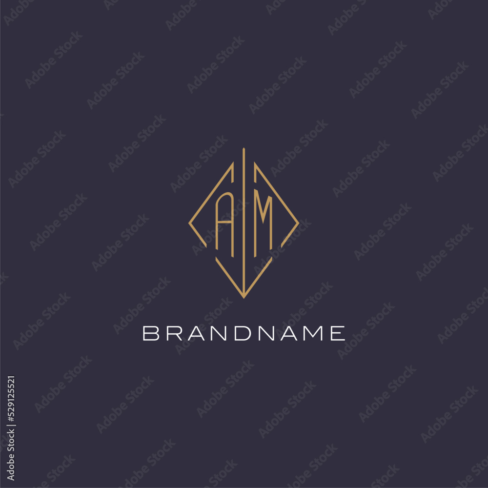 Initial letter AM logo monogram with diamond rhombus style design ideas ...
