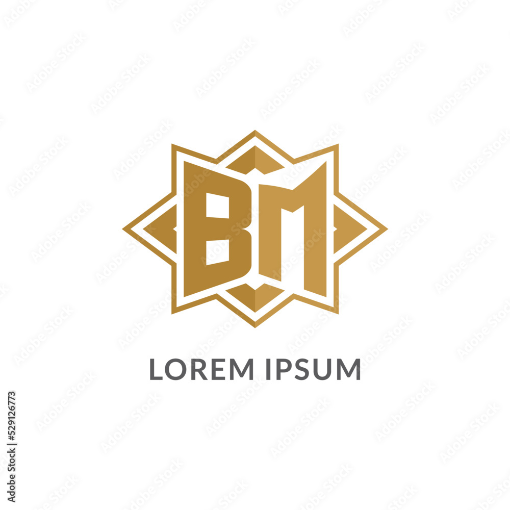 Initial letter BM logo monogram with eight point star style design ...