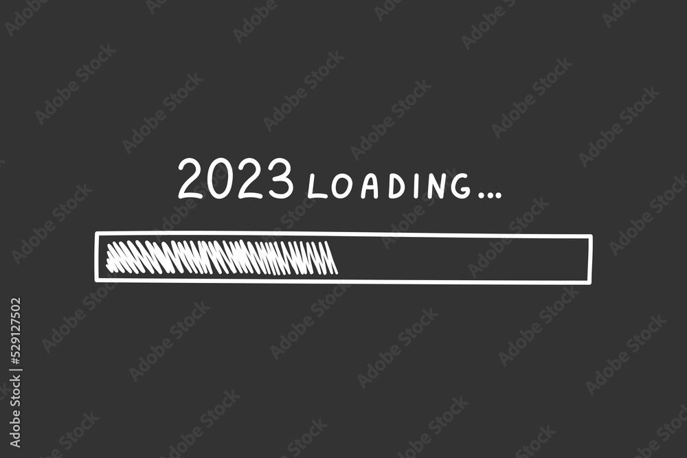 Progress bar 2023 new year in doodle style, vector illustration. Hand ...