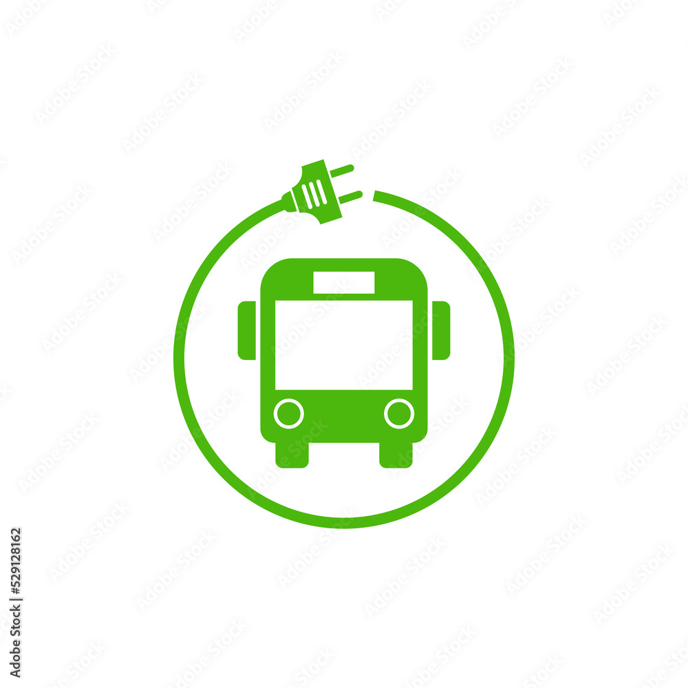 Electric bus sign. Electric Bus Silhouette Green Icon isolated on white ...