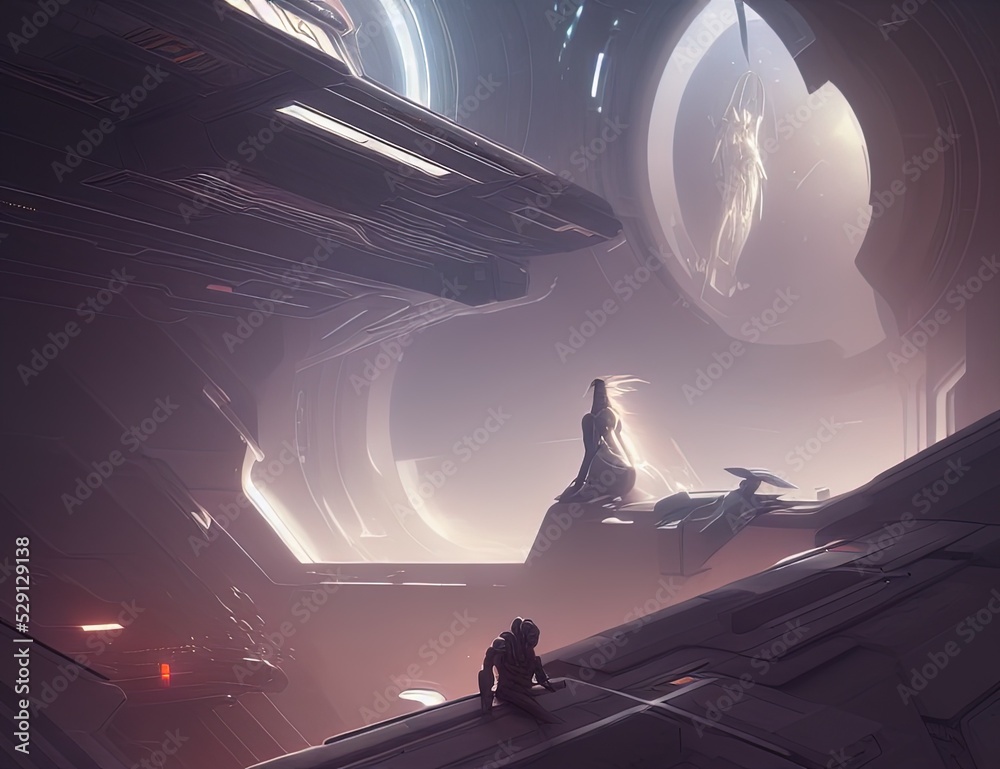 Light and clean futuristic city street in a white haze. Concept of a ...