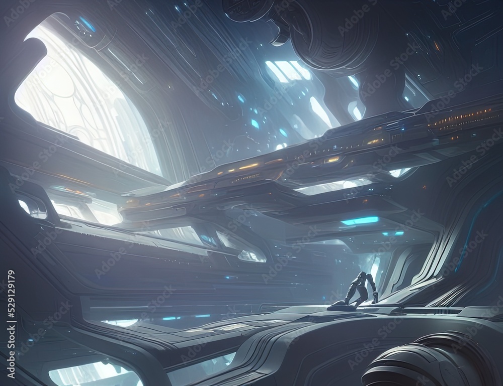 Light and clean futuristic city street in a white haze. Concept of a ...