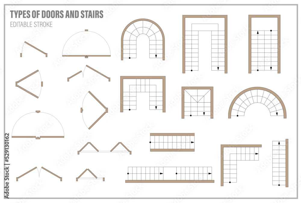 Set of doors and stairs for floor plan top view. Kit of icons for ...