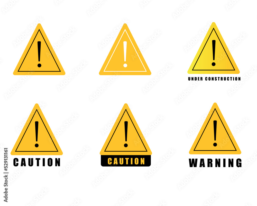 Triangular yellow warning symbols with exclamation mark. Vector ...