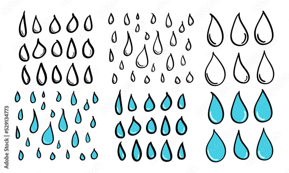 rain drop, water drop icon, doodle raindrop, hand drawn water drop ...