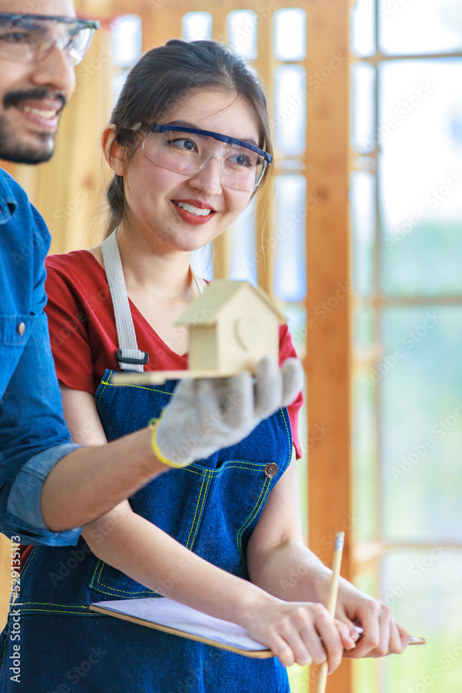 Asian Indian professional male and female engineer architect foreman ...