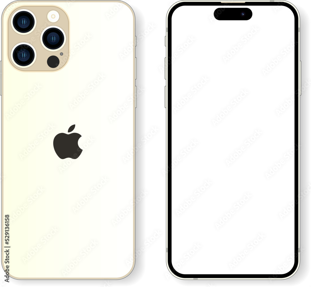 Apple iPhone 14 Pro and Apple iPhone 14 Max in Gold color. Touch screen ...