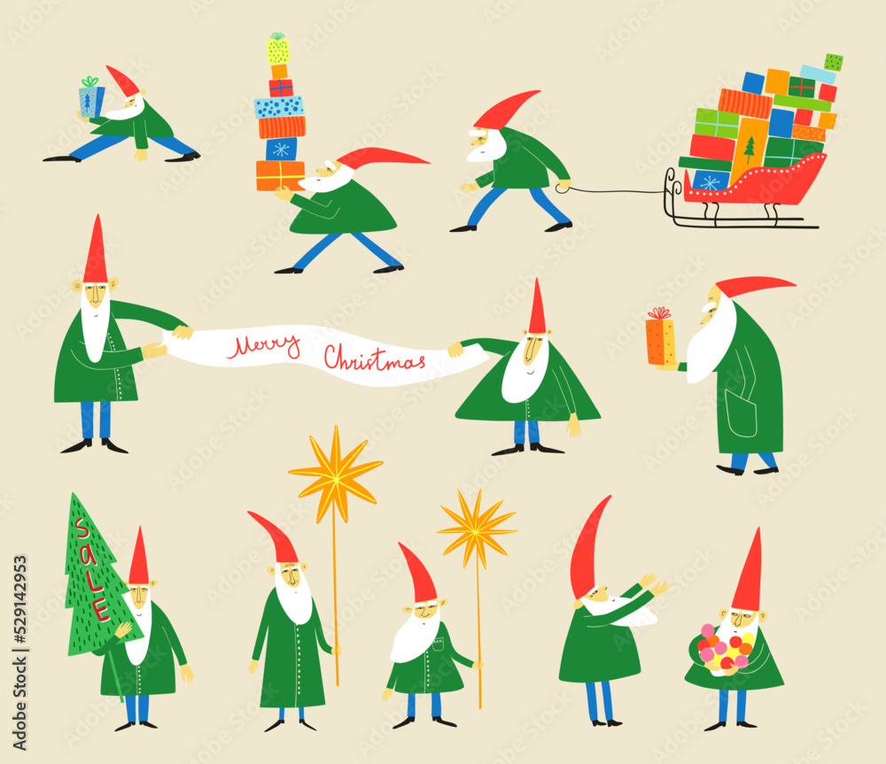 Christmas set of cute isolated gnome characters Stock Vector | Adobe Stock