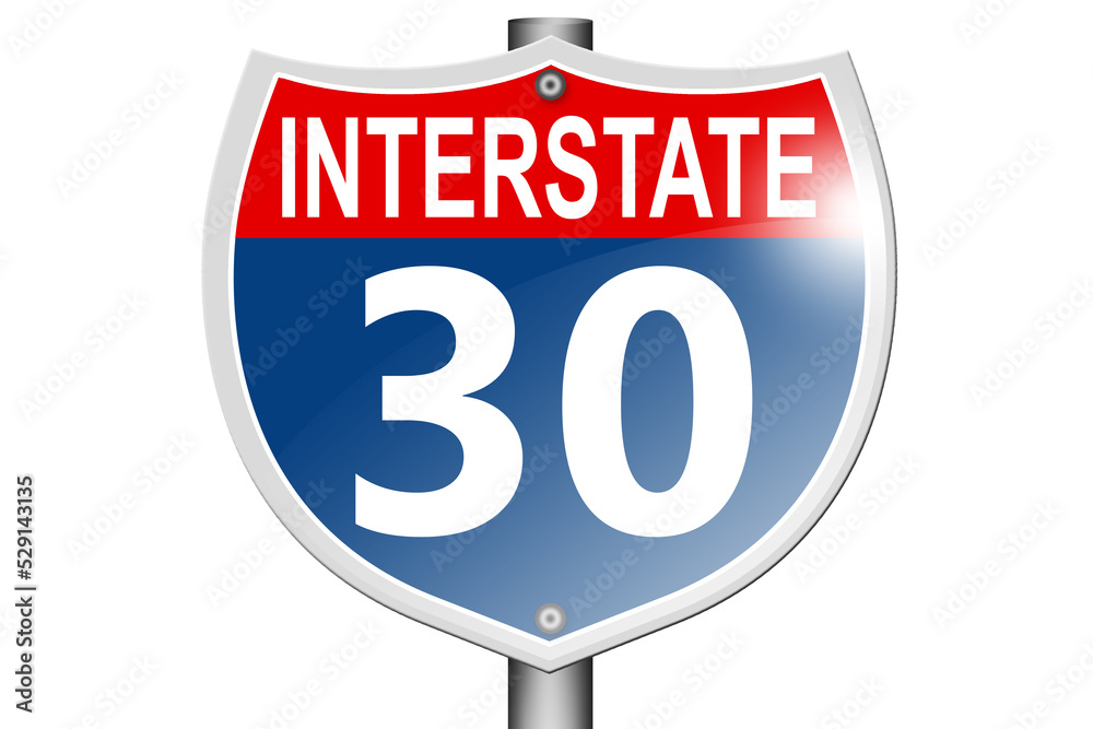 Interstate highway 30 road sign isolated on white background Stock ...