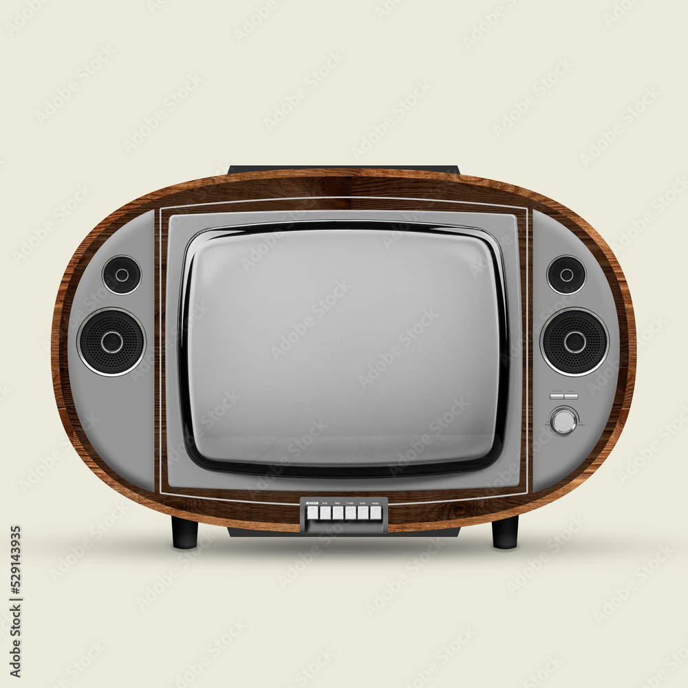 50s, 60s fashion style. Fictional, created model of retro tv set with ...