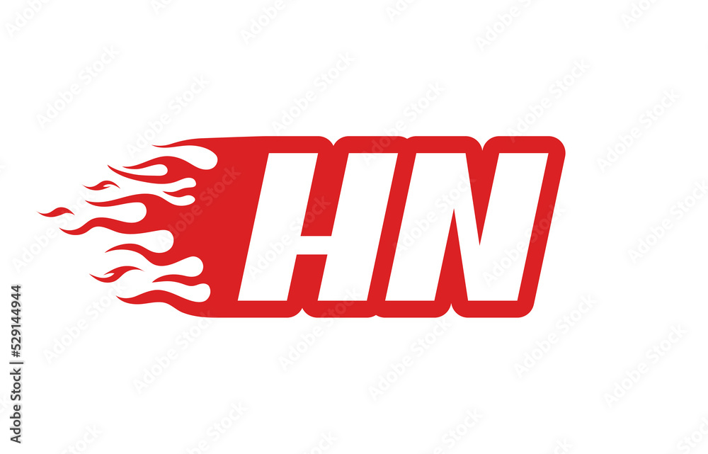 Letter HN or H N fire logo vector illustration in red and white. Speed ...