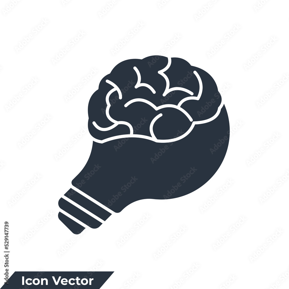 knowledge icon logo vector illustration. light bulb and brain symbol ...