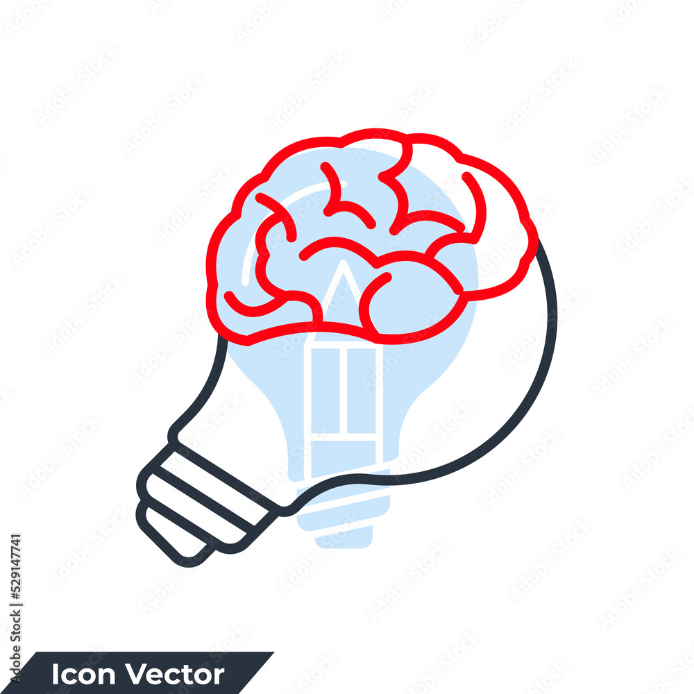 knowledge icon logo vector illustration. light bulb and brain symbol ...