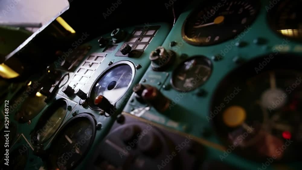 The control panel of the aircraft. Latitude altitude indicators ...
