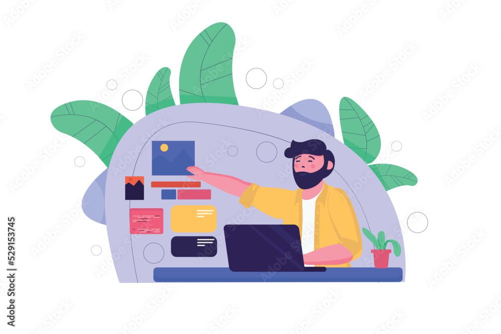 Concept graphic designer with people scene in the flat cartoon design ...