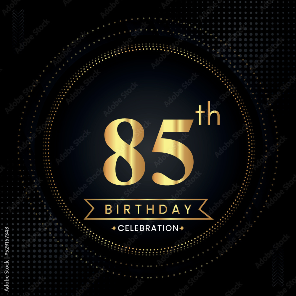 Happy 85th birthday with golden dotted circle frames on black ...