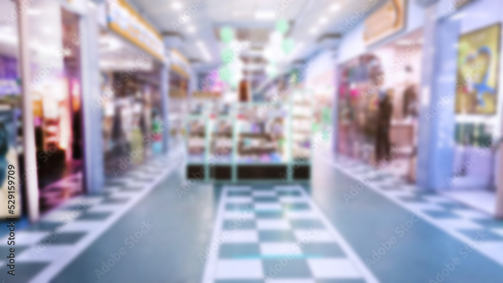 Abstract blur image of empty shopping and entertainment mall background ...