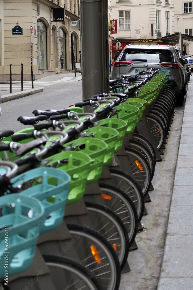 Paris, France - May 29, 2022: "Velib" bicycle rental station on Avenue ...