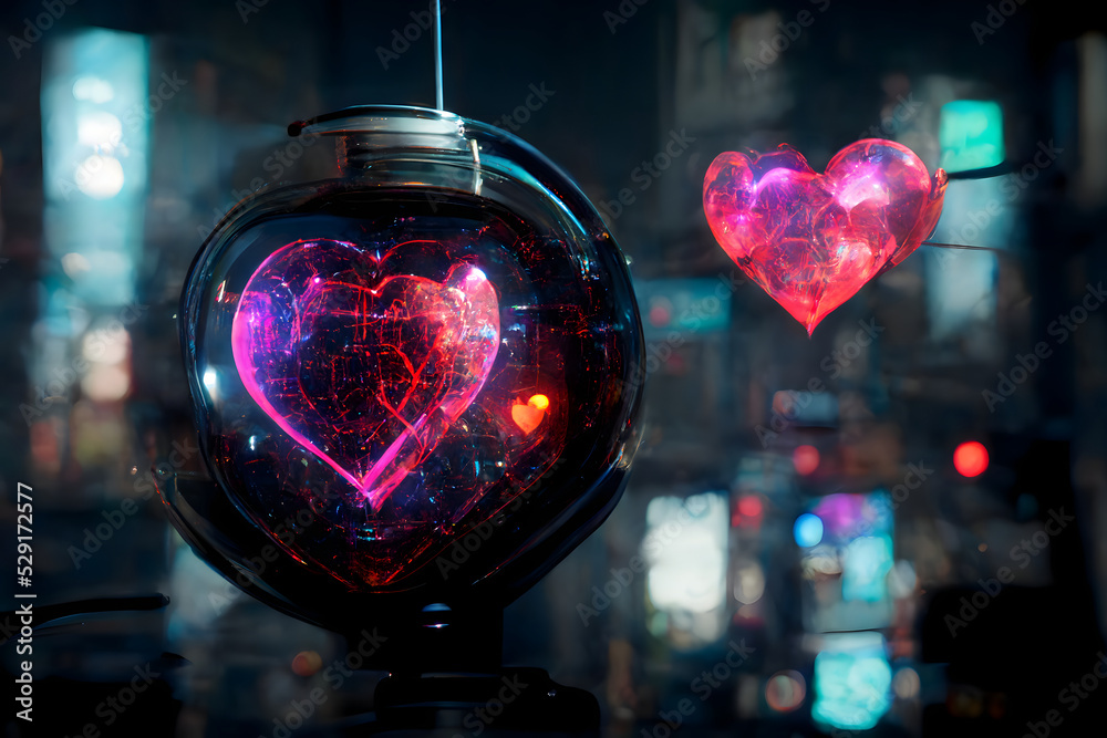 cyberpunk neon high-tech heart in night city environment, neural ...