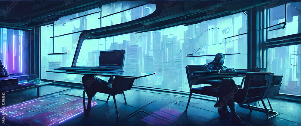 Artistic concept painting of a beautiful home cyberpunk interior ...