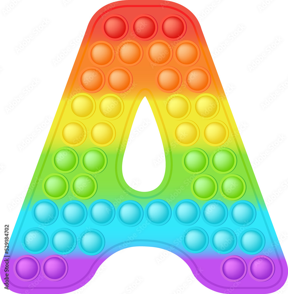 Popit font design - alphabet and numbers set in style of trendy silicon fidget toys. Pop it toy ...