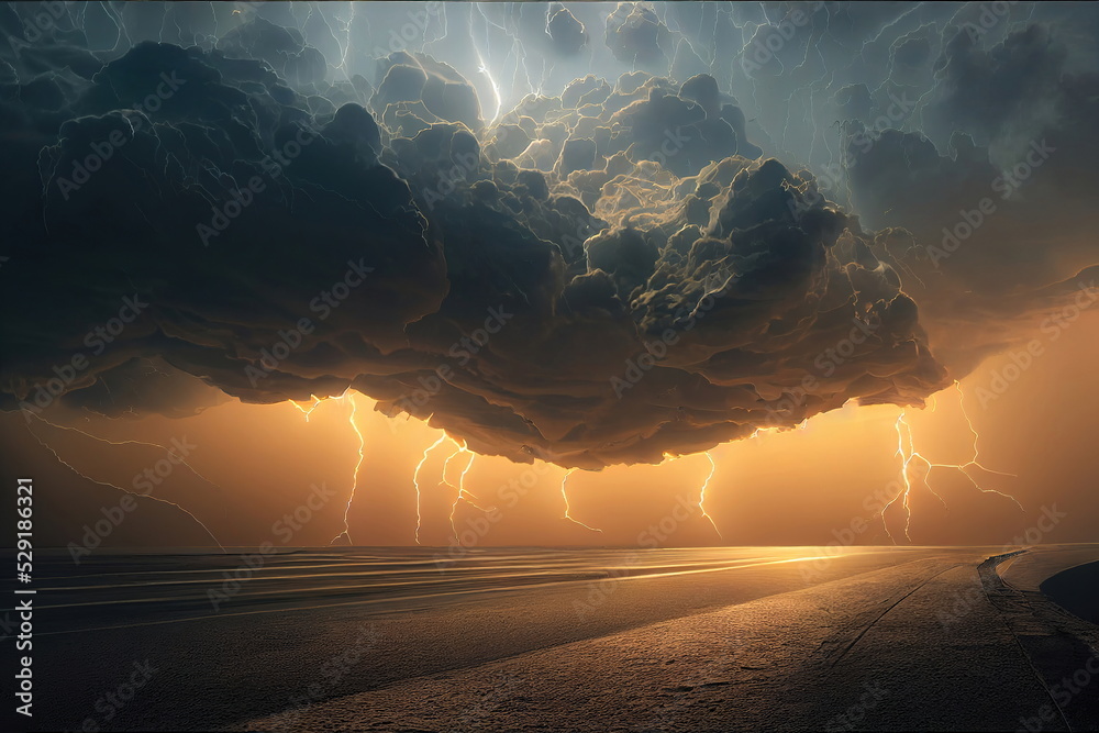lightning in the sky, epic thunder cloudy background, digital ...