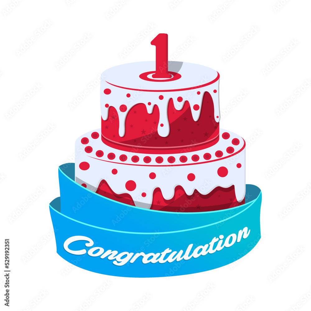 Birthday cake icon in cartoon style. Anniversary congratulation sign ...