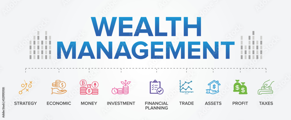 Wealth Management concept vector icons set infographic background ...
