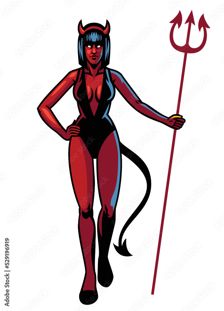 Devil Women Stand pose Logo mascot Stock Vector | Adobe Stock
