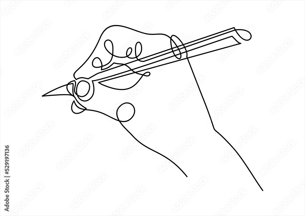 line drawing of hand holding a pen- continuous line drawing Stock ...