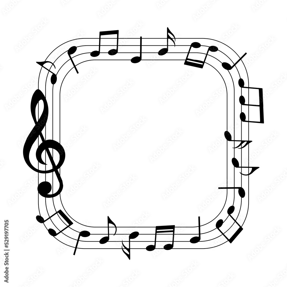 Music notes in square frame, musical border, vector illustration. Stock ...