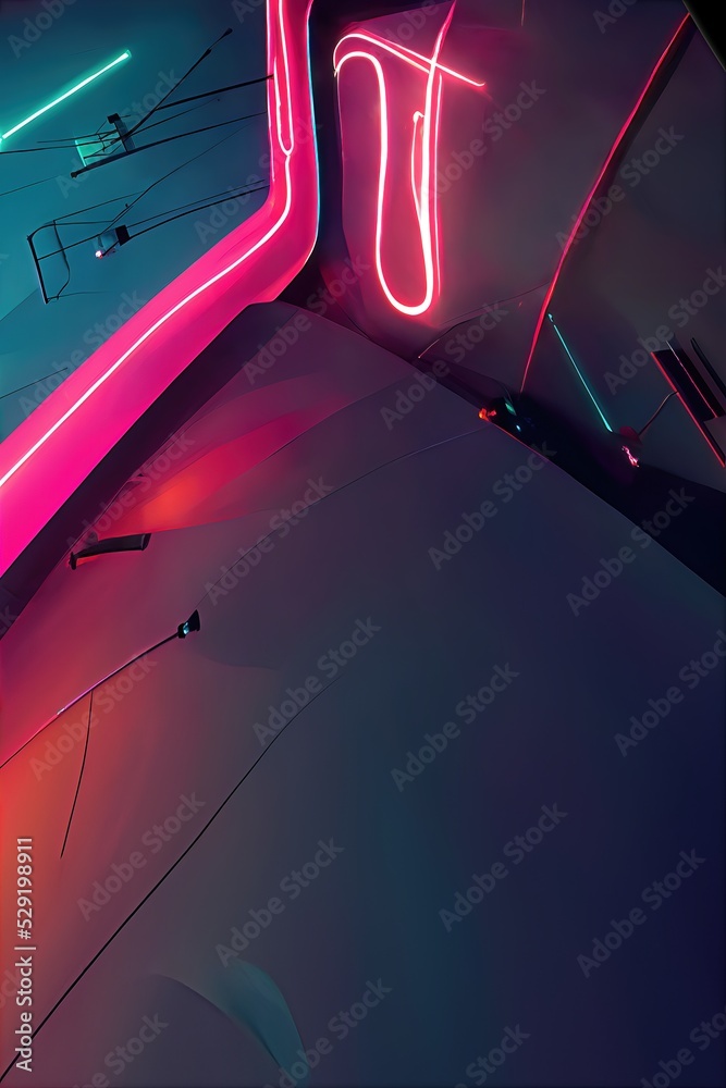 ภาพประกอบสต็อก Cyberpunk-inspired neon pink and blue glowing lines ...