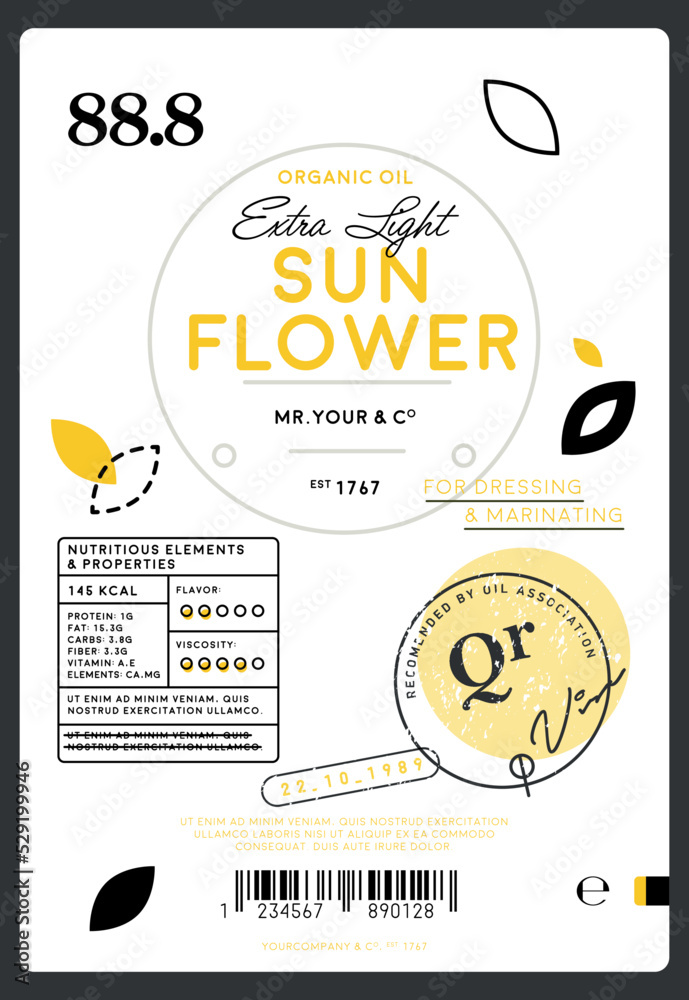 Premium quality extra virgin sunflower oil label. Layout of food ...