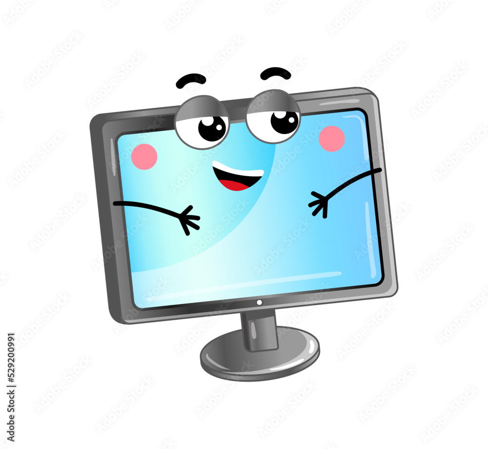 Happy lcd monitor isolated cartoon character. Modern appliance with ...