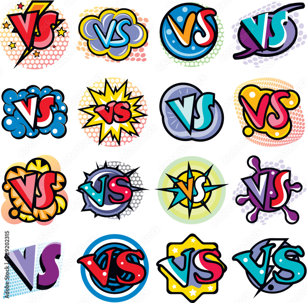 Confrontation versus comic speech bubble cartoon set isolated on white ...