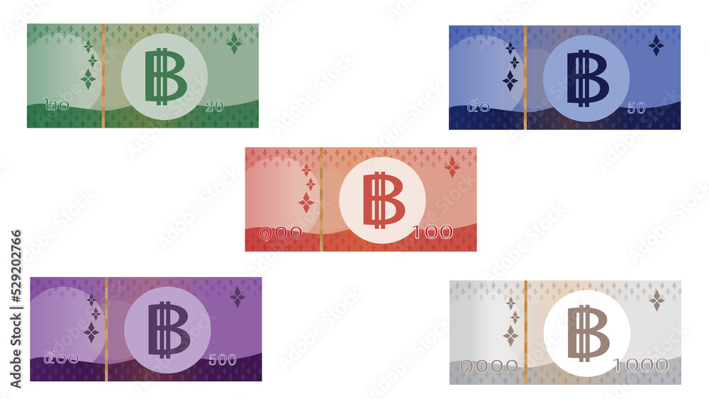 Baht Thai (THB) note 20 thai baht, 50 thai baht, 100 thai baht, 500 ...