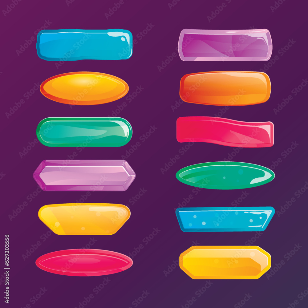 Colorful windows options for user interface. Cartoon buttons for game ...