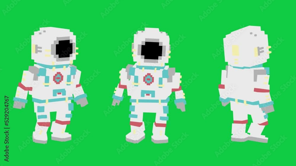 Astronaut cartoon character animations set. 3 loops of walk cycle ...