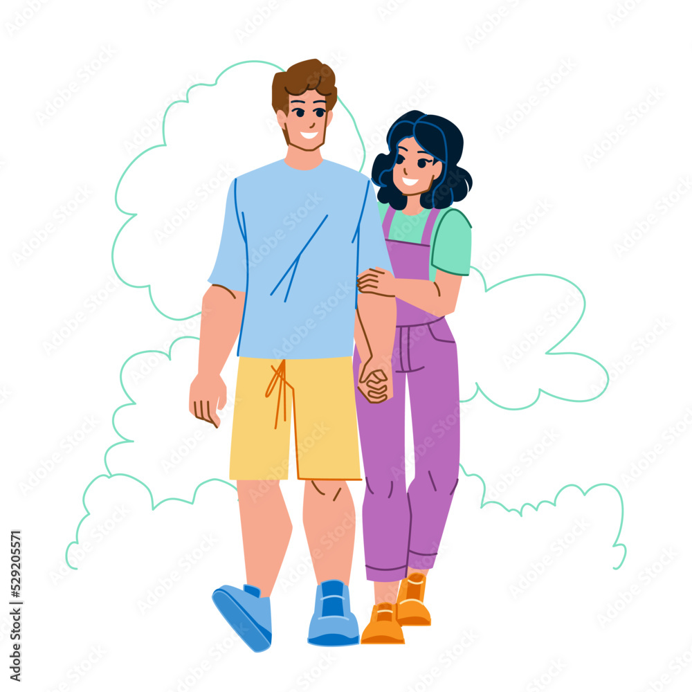 couple walking vector. happy man woman, park nature, love together ...