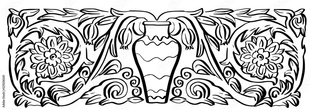 Symmetrical pattern with an amphora and floral motifs based on Armenian ...