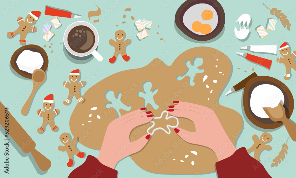 Cooking and Icing ginger cookies. Process of Decorating gingerbread ...