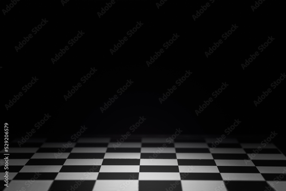 Black and white chess floor. empty chess board with dark background ...
