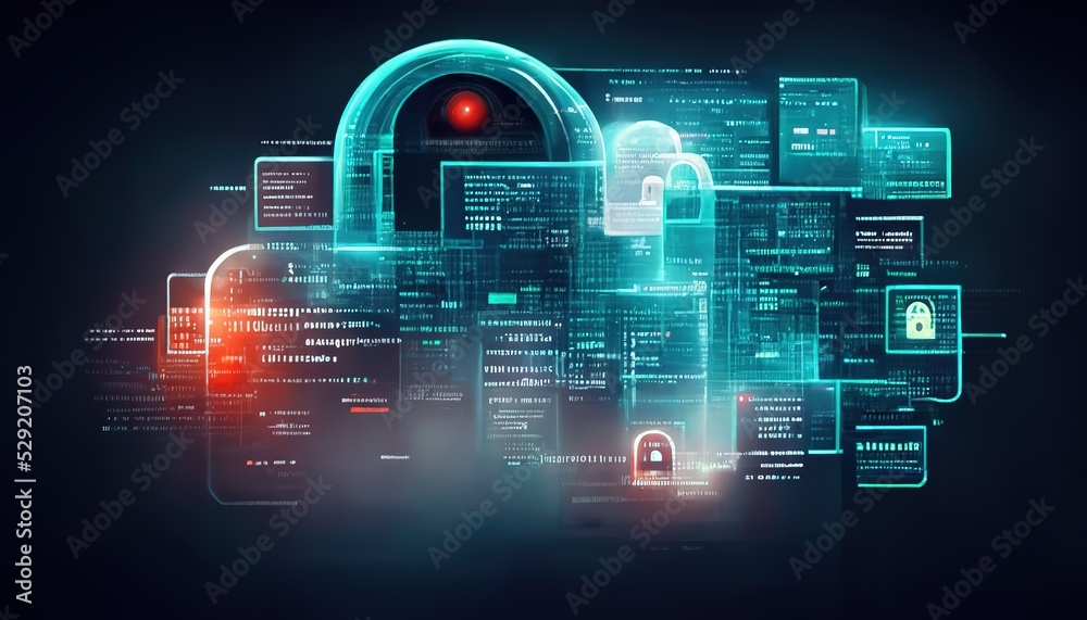 Raster illustration of privacy hologram. Lock, password, pattern ...