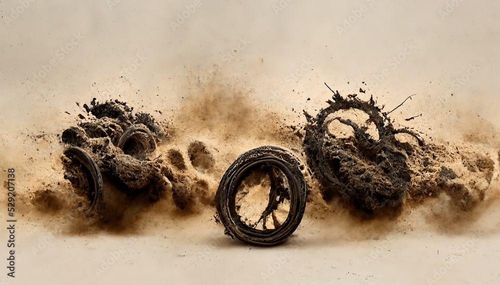 Raster illustration of motocross, off road and so on. Sandstorm, column ...