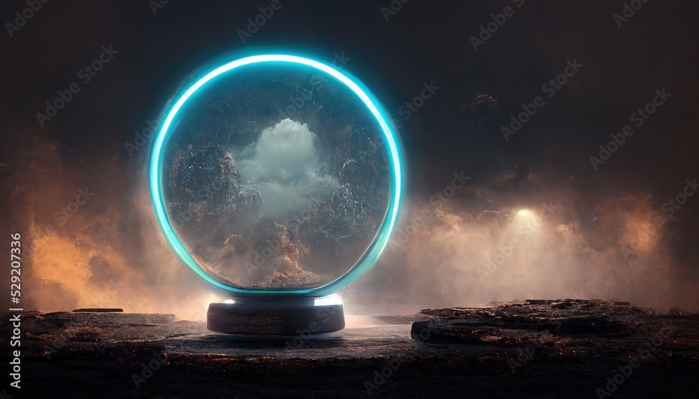 Raster illustration of electric sphere with dark cloud electricity ...