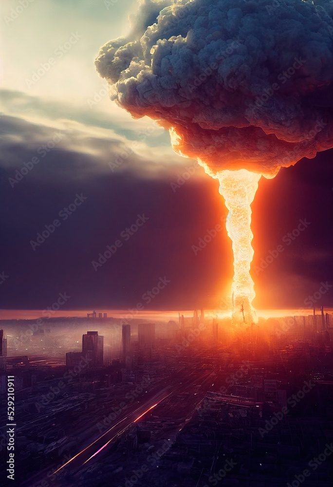 A creepy mushroom nuclear bomb explosion in a metropolis. A nuclear ...