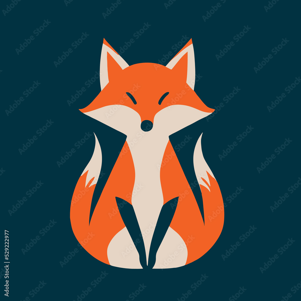 Simple flat minimal fox illustration. Red fox logo. Isolated graphic ...