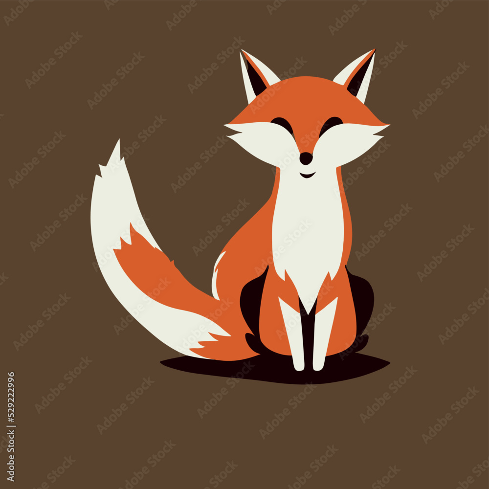 Simple flat minimal fox illustration. Red fox logo. Isolated graphic ...