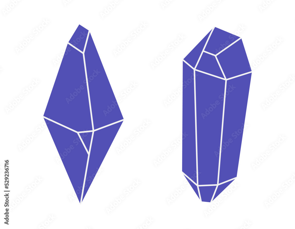 Hand drawn cute cartoon illustration of two magic crystals. Flat vector ...